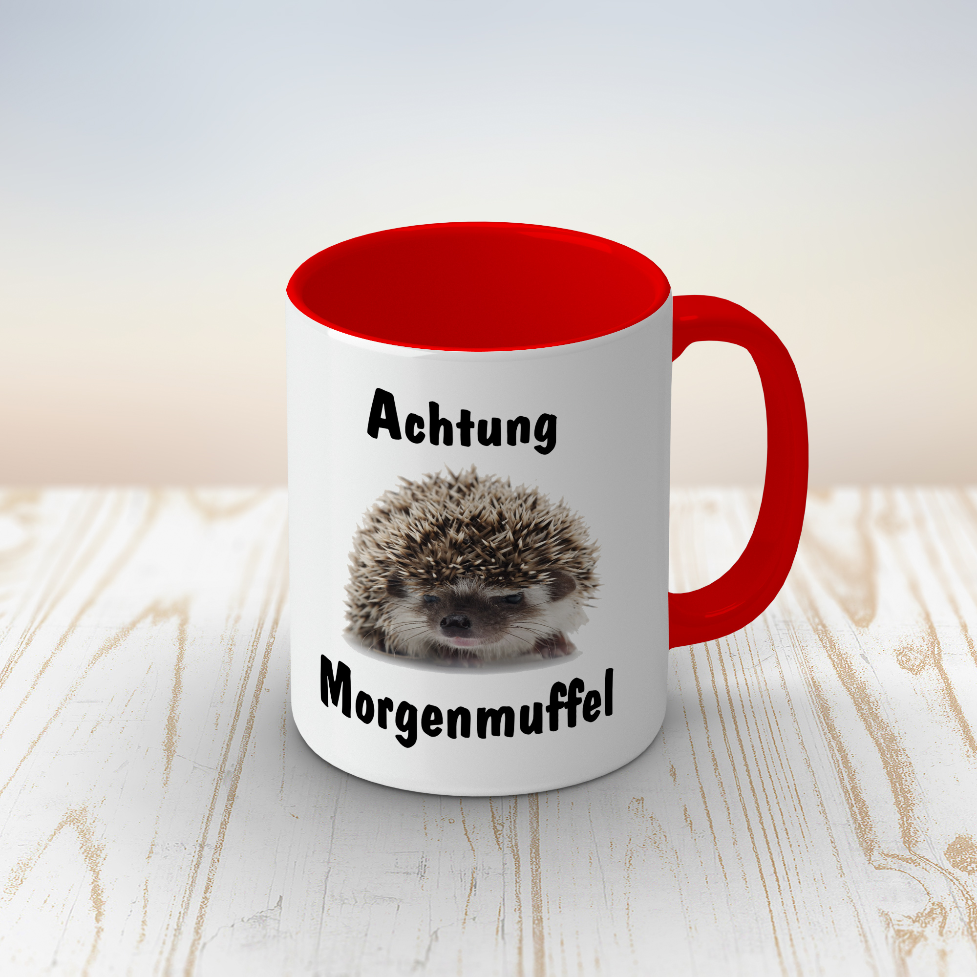Tasse mit Motiv -Weißbauchigel - Achtung Morgenmuffel - MotivMonster.de